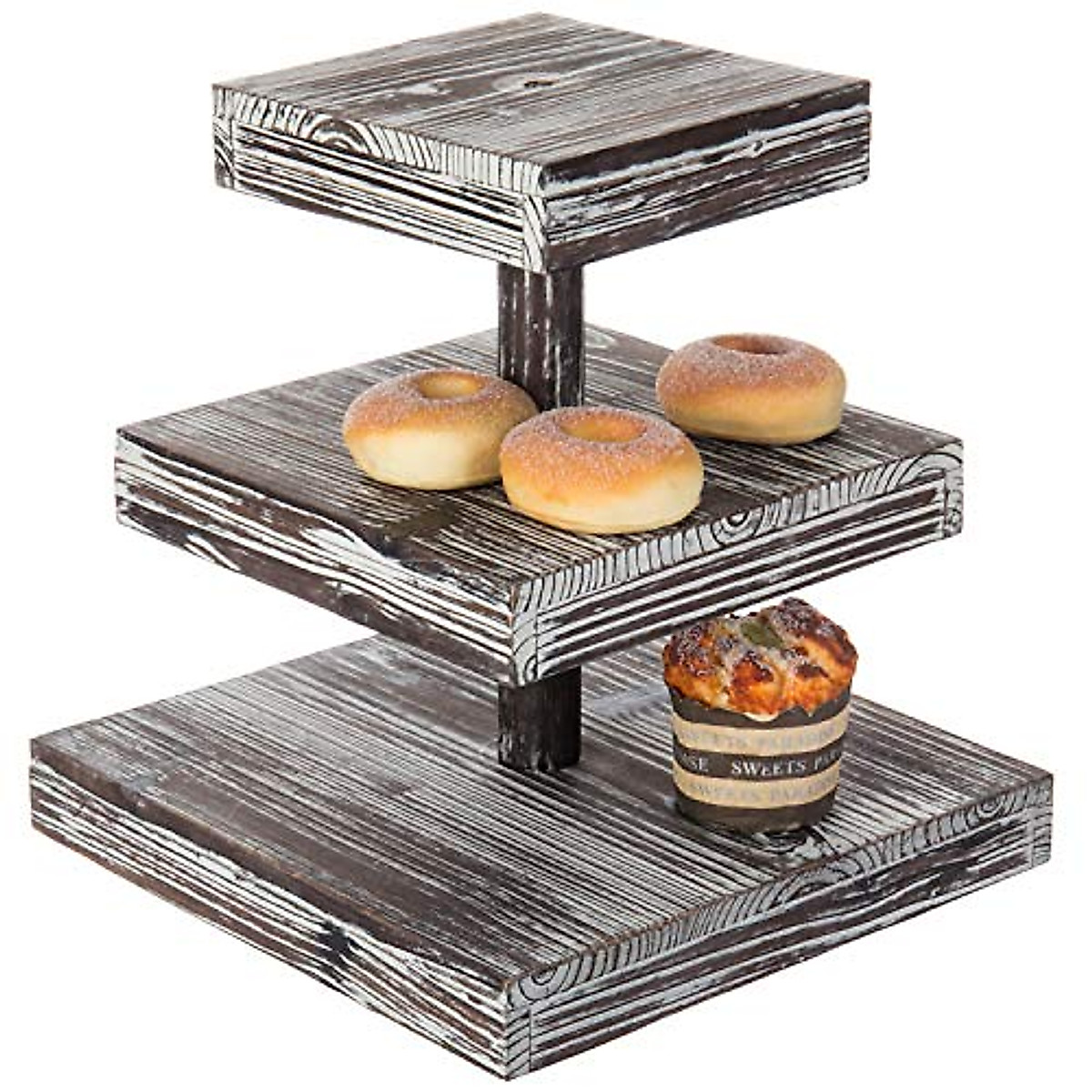 MyGift 3-Tier Torched Wood Cupcake Stand, Dessert Appetizer Serving Tray Tower