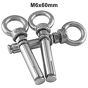 Augiimor 5PCS M6 x 60mm Ring Lifting Expansion Eyebolt Bolt Screw, 304 Stainless Steel Wall Concrete Brick Anchor Bolt