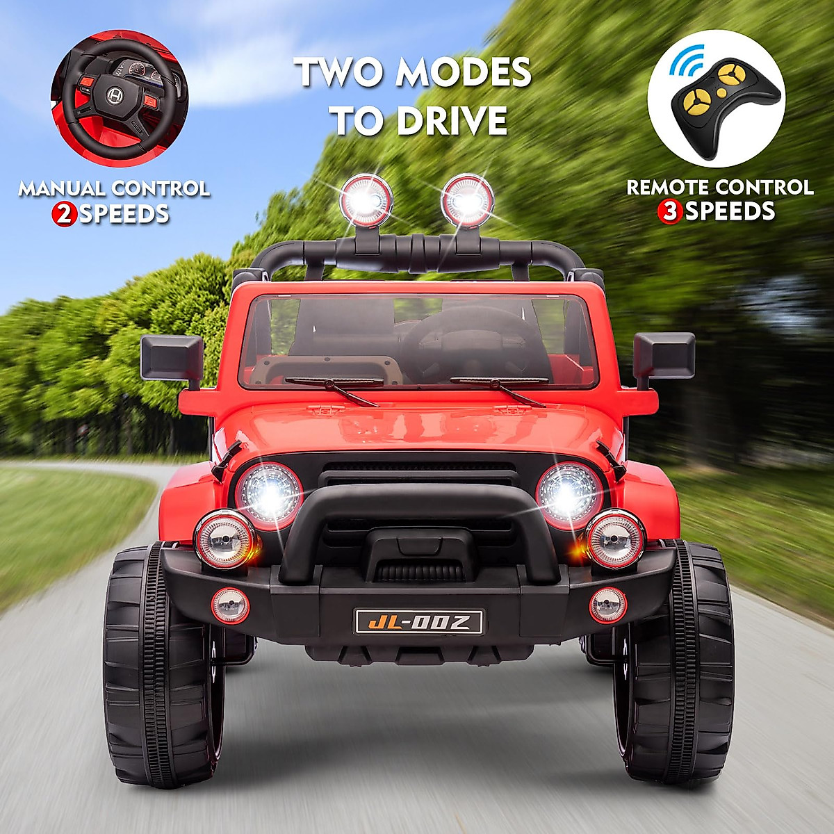 2 Seater Ride On Truck and Car Cover, 12V Children's Electric Car with Parental Remote Control, Music, MP3 Player, LED Lights, Spring Suspension, Red