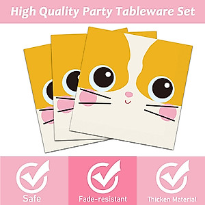 96 Pieces Cat Party Supplies Cute Kitten Theme Party Tableware Set Party Decorations Kitty Disposable Dinnerware Plates Napkins Forks for Cat Theme Birthday Baby Shower Party Favors 24 Guests