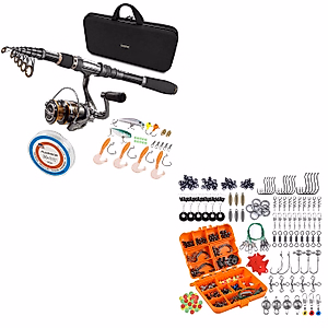 PLUSINNO Telescopic Fishing Rod and Reel, 212pcs Fishing Tackle Kit with Tackle Box