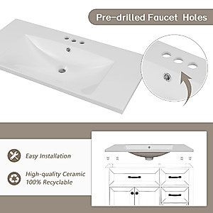 Tomkate 36" Bathroom Vanity with Sink Combo, Modern Freestanding Bathroom Vanities with 2 Doors and 3 Drawers, Bathroom Vanity Cabinet with Ceramic Sink for Bathroom, Grey