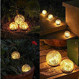 Garden Solar Lights Decorative,2 Packs Cracked Glass Solar Ball Lights Outdoor Waterproof, LED Outdoor Globe Lights,Outside Decor for Lawn Patio Yard Pathway Christmas Garden Decor（Warm White）