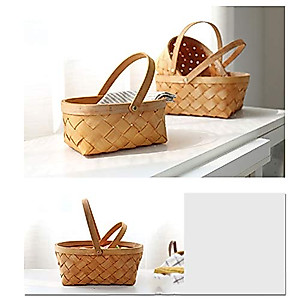 LIOOBO Seagrass Basket,Portable Handmade Rattan Storage Container Storage Basket Houseware Storage Basket Wooden Woven Storage Basket with Handle 9.474 inch