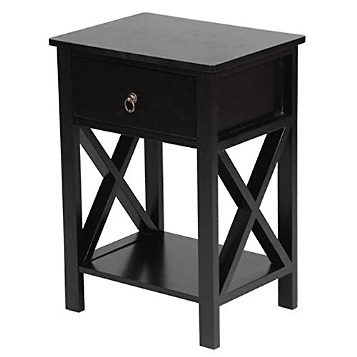 HEPMIMZHU End Table, Side Table, Nightstand, 2-Tier Storage Shelf, Sofa Table with Drawer & Storage Shelf Solid Wood Legs for Small Space, Living Room, Bed Room (Black)