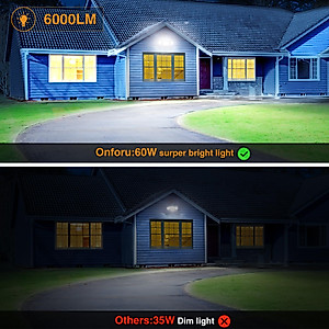 Onforu 2 Pack 60W Flood Lights Outdoor, 6000LM LED Flood Light Outdoor Switch Controlled, IP65 Waterproof Outdoor Flood Light Fixture with 3 Adjustable Heads, 6500K Security Light for Eave Garden Yard