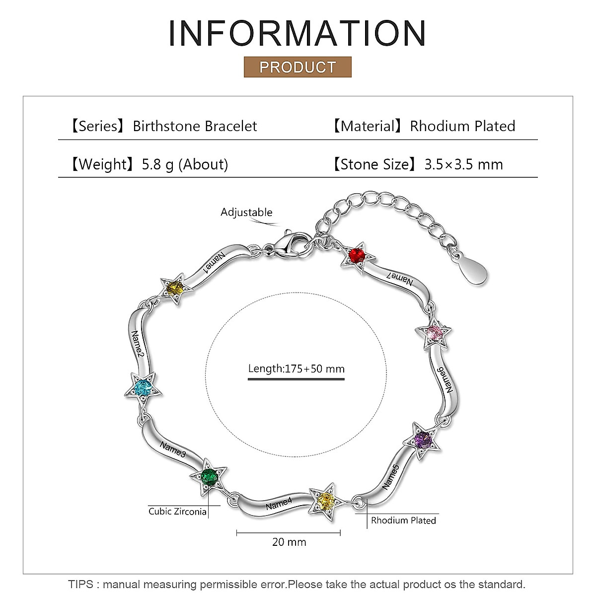 OPALSTOCK Personalized Mothers Bracelets Infinity Charm Name Bracelets Star Link Bangle with Simulated Birthstones Mother Daughter Jewelry Gift (7stone)