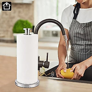 2Pack Stainless Steel Paper Towel Holder Countertop for One Hand Tear, Standing Paper Towel Holder with Non-Slip Base, Paper Towel Roll Holder for Kitchen Bathroom Countertop, Sliver 13.8"