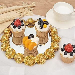 Greenual Perfume Tray Decorative Tray Gold Mirror Tray Jewelry Trinket Tray Gold Rose Resin Tray Organizer Bathroom Vanity Tray for Dresser, Perfume Organizer, Elegant Makeup Tray