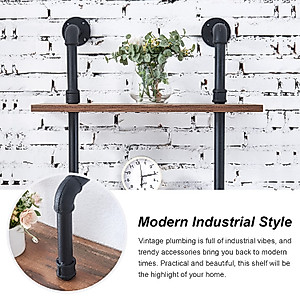 HOMBAZAAR Industrial Pipe Bookshelf,7 Tier Pipe Shelving,Wall Mounted Ladder Shelves with Metal Frame for Home Office,Living Room,Oak Brown