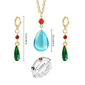 Howl's Earrings Necklace Mobile Castle Earrings Necklace Ring for Cosplay Women Men Inspired Necklace Green,Water Earrings for Howl's Fans Mobile Castle Fans