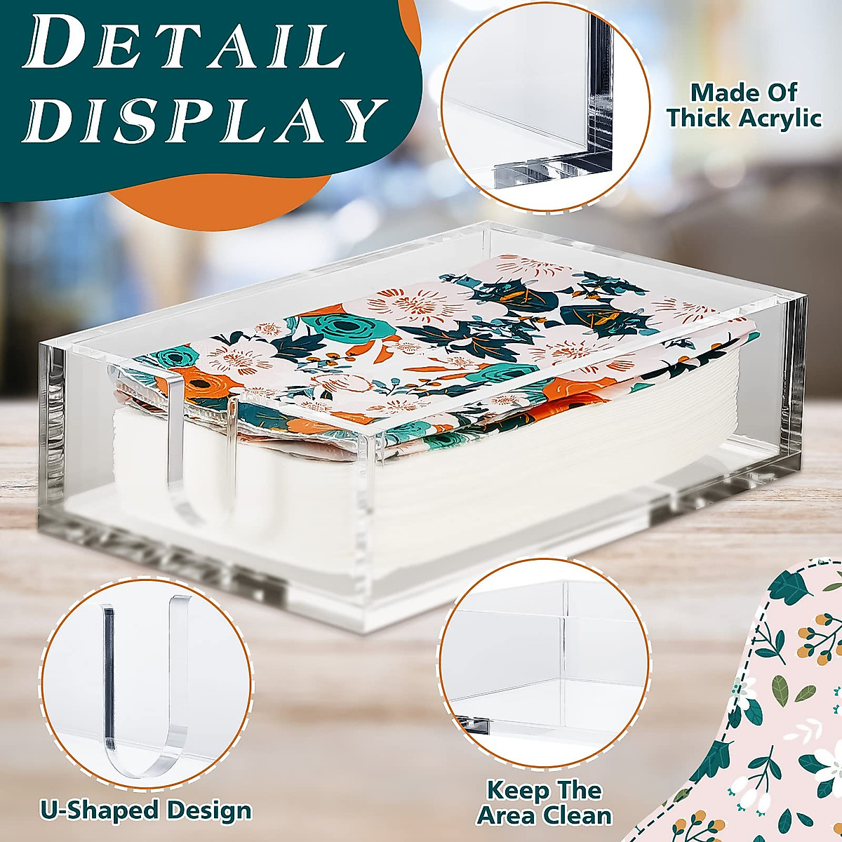 2 Pack Acrylic Clear Paper Napkin Holders Guest Towel Basket Paper Towel Dispenser for Z Fold, C Fold and Trifold Rectangle Paper Holder for Kitchen Bathroom Home Bar Restaurant, 9 Inches