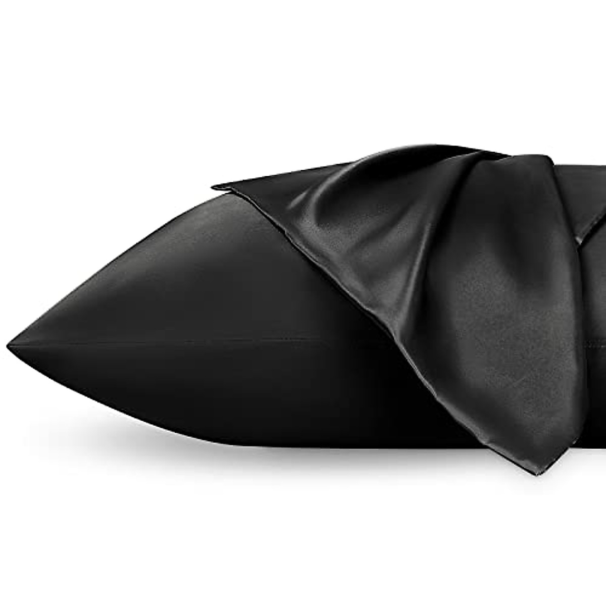 Yastouay Set of 2 Satin Pillow Covers Standard Size Silk Pillowcase with Envelope Closure Soft and Breathable Silk Pillowcase for Hair and Skin (Black, 20" x 26")
