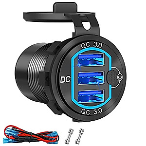 12V USB Outlet Qidoe 54W Car Charger Socket 3 Port USB Quick Charge3.0 Outlet with Waterproof Aluminum Multiple Car Power Outlet Adapter for Boat Truck Marine Golf Cart