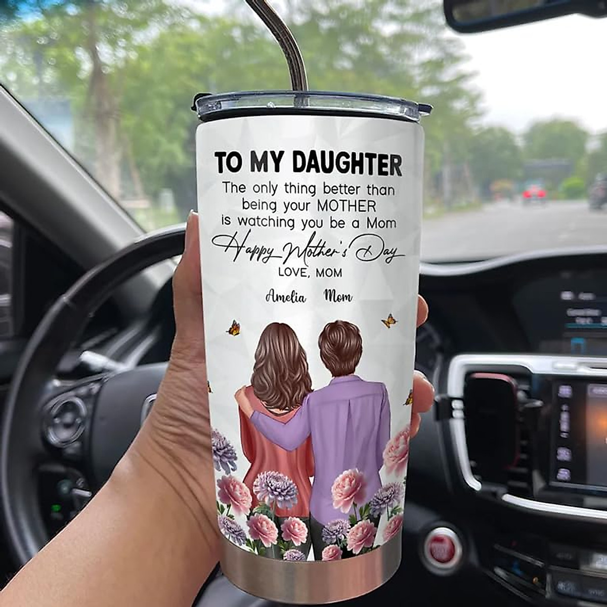 ORIWAVE To My Daughter From Mom Happy Mother's Day Birth Flower, Christmas, Birthday Personalized Tumbler 20 Oz Stainless Steel For Mom, Daughter, Grandma