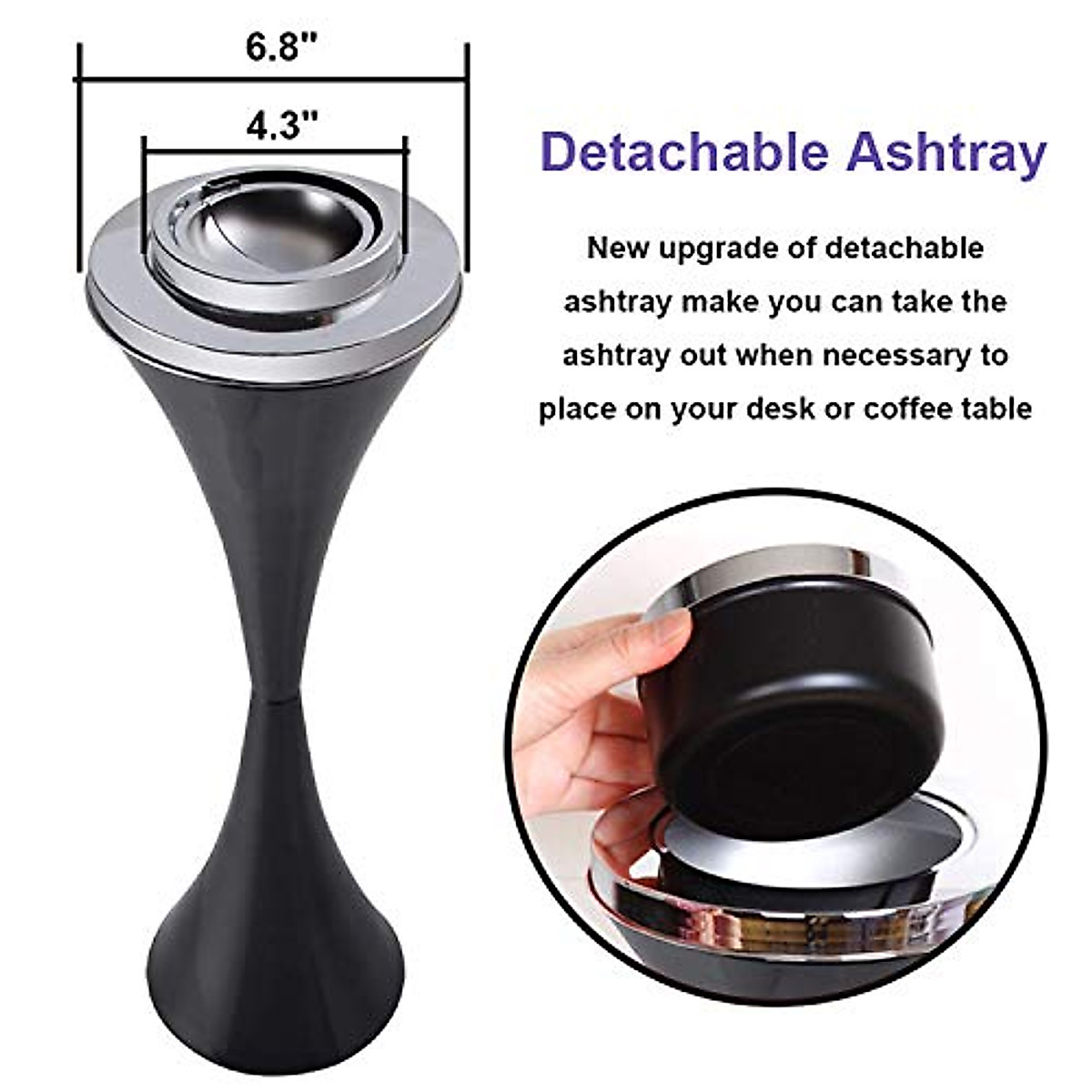 Floor Standing Ash Tray with Lid Stainless Steel Contemporary Self-Cleaning Smoking Ashtray Creative Smart Cigarette Detachable Ashtrays 23.5 High Patio Windproof Ash Holder for Indoor or Outdoor