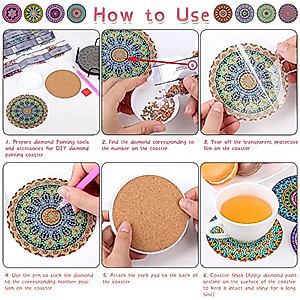 Billbotk Diamond Painting Coasters Kit, 8 Pieces Mandala with Holder, DIY Art for Beginners, Kids