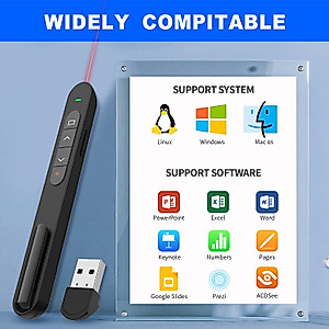 QUI Presentation Clicker, Hyperlink Volume Control Wireless Presenter,PPT PowerPoint Clicker, RF 2.4GHz USB Presentation Remote Control PowerPoint Presentation Clicker for Keynote/PPT/Mac/PC