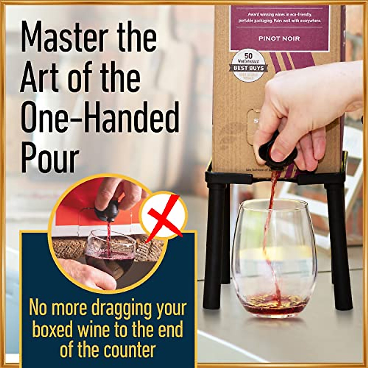 Wine Box Stand Drink Dispenser for One-Hand Pouring - Display Boxed Wine Dispenser for Stemless Glasses - Easy to Assemble Wine Holder Stand - Wine Accessories - Drink Dispensers for Parties - 3L Box