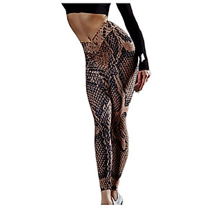 Snakeskin Leggings for Women V Crossover High Waist Tummy Control Yoga Pants Printed Workout Stretchy Novelty Leggings