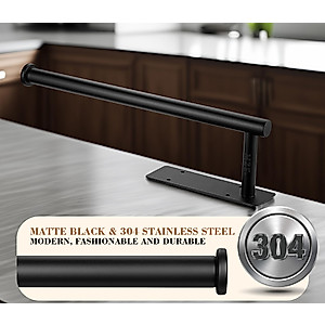 Paper Towel Holder Under Cabinet, Black Drilling or Self Adhesive Paper Towel Holder, Paper Towel Roll Rack, SUS304 Stainless Steel Under Counter Paper Towel Holder for Kitchen, Pantry, Sink, Bathroom