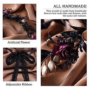 MOSTORY Elf Black Flower Crown - Fairy Headband Gothic Floral Headpiece Dark Elven Tiara for Renaissance Halloween Renfaire Costume Women Cosplay