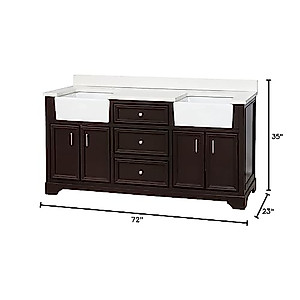 Kitchen Bath Collection Zelda 72-inch Double Farmhouse Vanity (Quartz/Chocolate): Includes Chocolate Cabinet with Stunning Quartz Countertop and White Ceramic Farmhouse Apron Sinks