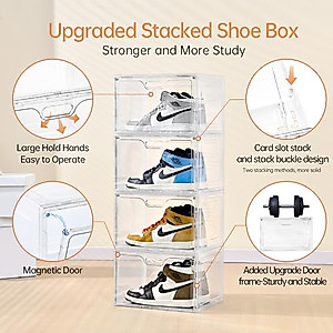 Amllas 8 Pack Shoe Boxes Clear Plastic Stackable, Large Shoe Storage Organizer with Lids,Drop Side Shoe Containers for Entryway,Sneaker Storage Fit up to US Size 13 for Men/Women(13’’x 10.6”x 8.3”)