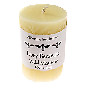 Wild Meadow Beeswax Candle - 100% Pure Beeswax Pillar Candles, Naturally Whitened & Chemical Free - 3x4-40 Hour Long Burn Time - Smokeless, Dripless, Unscented Candles - Alternative Imagination