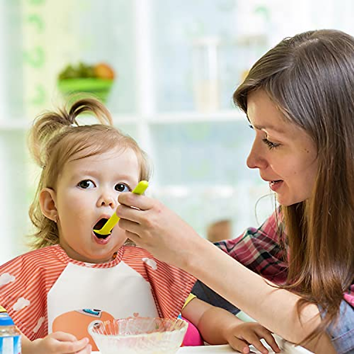 R HORSE 5Pcs Short Sleeved Bib for Baby Toddlers Waterproof Sleeved Bib with Crumb Capacity Pocket Animals Baby Bib Infants Feeding Bib with Deer Flamingo Lion Pattern for Baby Shower Age 0-36 months