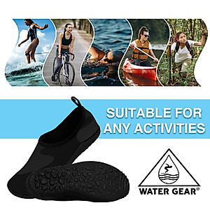 Water Gear Womens Water Shoes - Swimming and Snorkeling - Non-Slip Technology for Foot Safety - Comfortable and Secure Fitting - Black Size 9