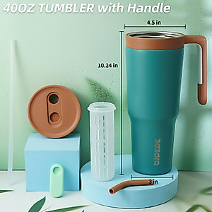 BJPKPK 40oz Tumbler With Handle And Straw Insulated Tumblers Cups With Lid Stainless Steel Travel Coffee Mug With Fruit Infuser,Lake Blue