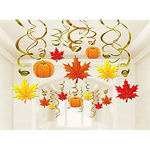 Autumn Thanksgiving Swirls Hanging Decorations - Pumpkin and Maple Leaf Fall Themed Party Supplies,No DIY Required,36 Pack