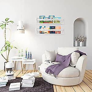 ZLchair BOMID Nursery Shelves,Wall Bookshelves for Kids,Wood Floating Book Shelves Set of 2,Nursery Book Shelves for Wall?White?