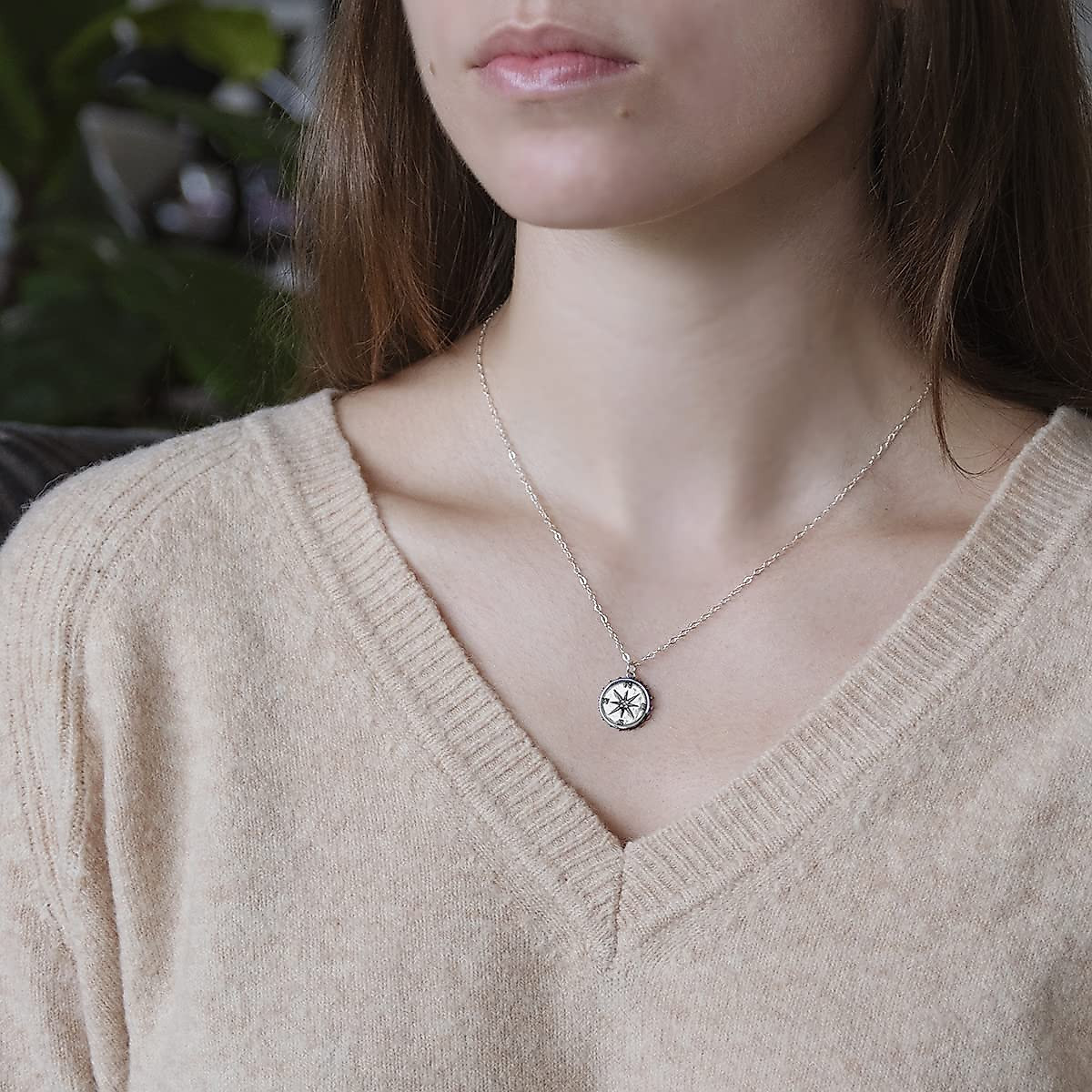 EFYTAL Inspirational Daughter Gifts, Sterling Silver or Gold Plated Studded Compass Necklace, Graduation Gifts for Women, Friendship Necklace, New Job Unique Gifts for Women