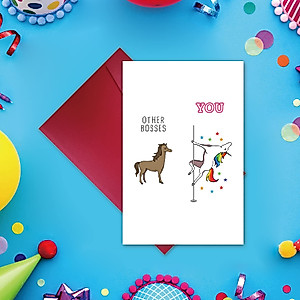 Chomerry Birthday Card for Boss, Boss Day Card, Funny Unicorn Card for Boss, Hilarious Card for Boss