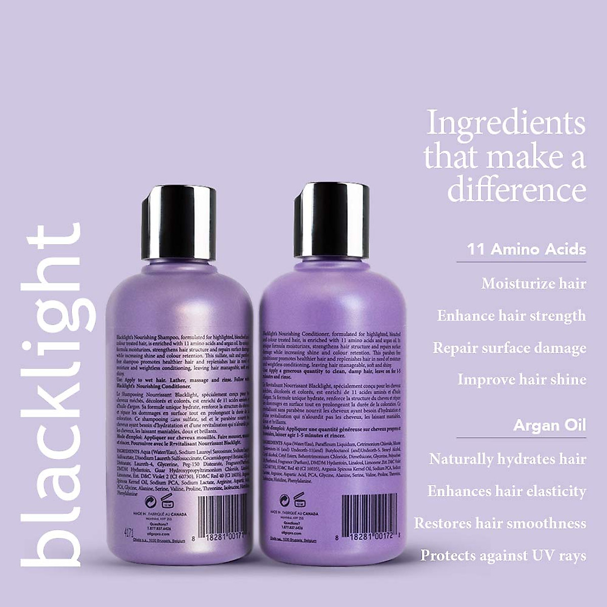 Oligo Professionnel - Blacklight Nourishing Shampoo & Conditionner for blondes - Sulfate-Free - Vegan - For color treated hair- Hydrating formula with Argan oil - 8.5 oz DUO BUNDLE