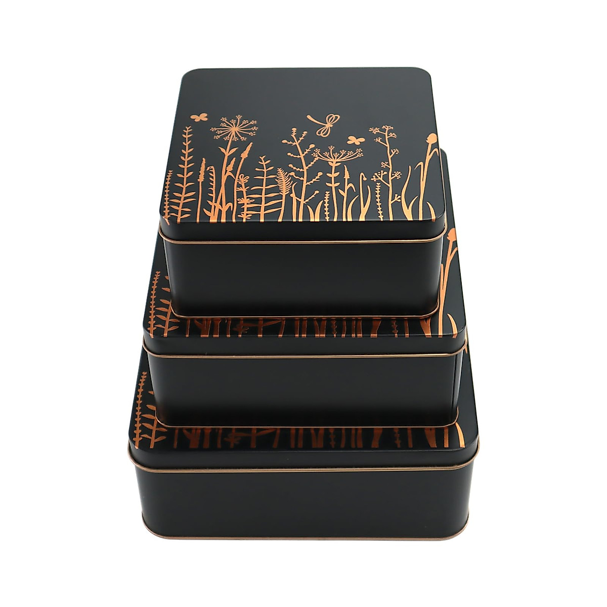 PHILPETY Decorative Storage Box Rural Tin Gift Box Tinplate Candy Cookie Box Square Candy Storage Containers with Lids for Chocolate Candy Tea Coffee Cosmetics Jewelry Photos Gift Case 3Pcs