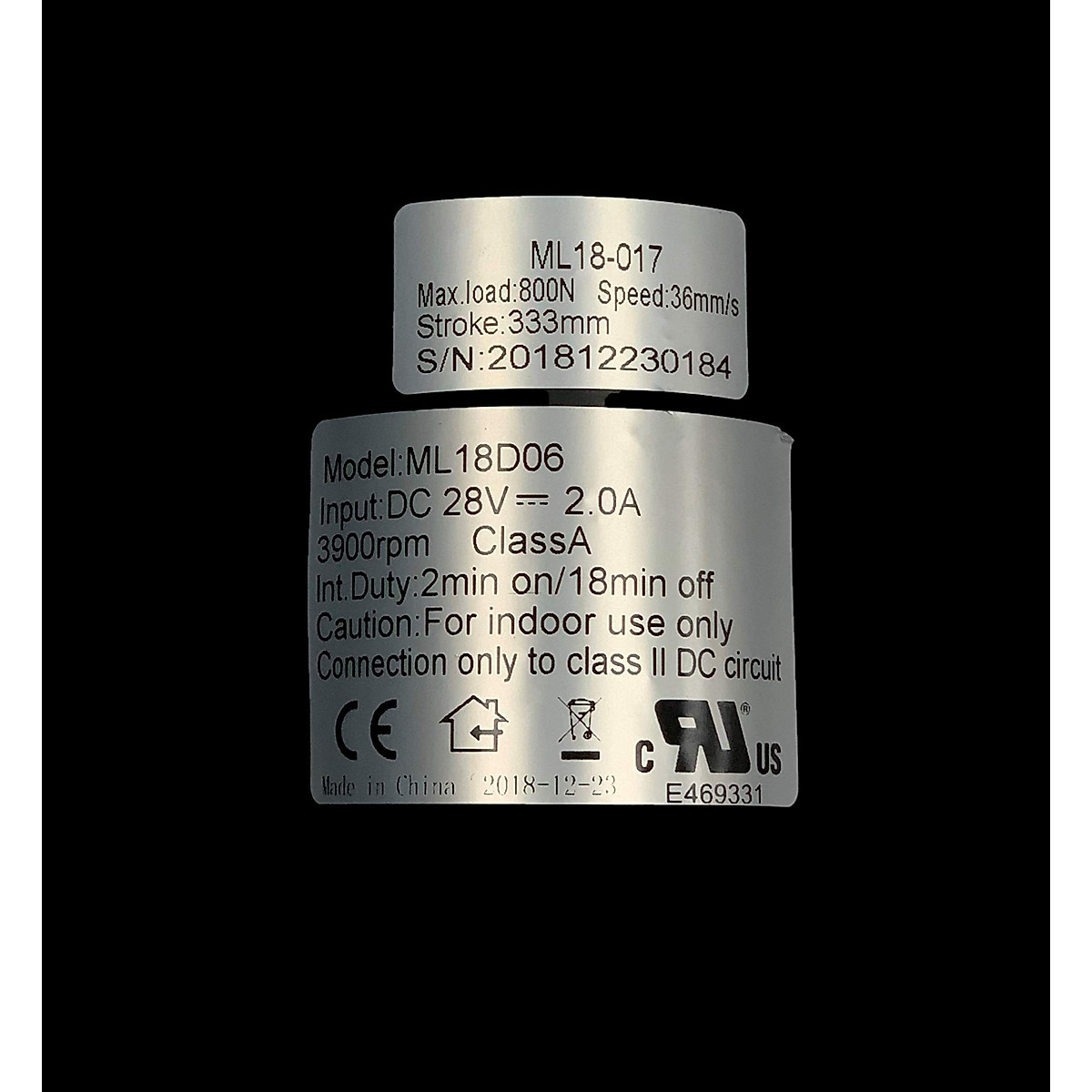 Mulin Power Recliner Motor Replacement with Cord, Model ML18-017 ML18D06 Linear Actuator for Sofa Lift Chair Couch Massage Seat Bed/Same as ML18-021 & ML18-034 & ML8-174, Aluminum