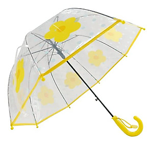 LLanxiry Umbrella Kids Clear Bubble Auto Open Umbrellas for Rain Children's Safe Transparent Dome Waterproof Stick Lightweight Umbrella for Boys Girls (Flower-Yellow)