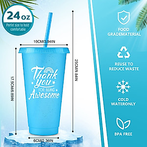 Nuenen Tumbler with Straw and Lid Thank You Gifts 24 Oz Reusable Plastic Cups Coffee Water Bottle Bulk Cold Drink Travel Mug Cup Reusable Plastic Cups for Christmas Adults Birthday, 10 Colors (20 Pcs)