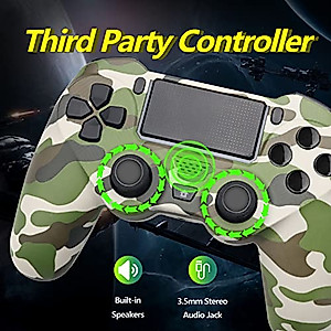 YsoKK 2 Pack Wireless Controller for PS4, Wireless Remote Control Compatible with Playstation 4/Slim/Pro,with Double Shock/Audio/Six-axis Motion Sensor(CAMO Grey+CAMO Green)