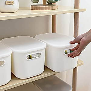 Citylife 4 Packs Plastic Storage Bins with Lids White Storage Box with Handle Stackable Containers for Organizing, 10.12 x 6.97 x 6.22 inch