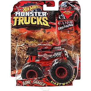 Hot Wheels Monster Trucks 1:64 Scale Die-Cast Vehicle - Camo Crashers 5/5 ~ Bone Shaker with Collectible Flag