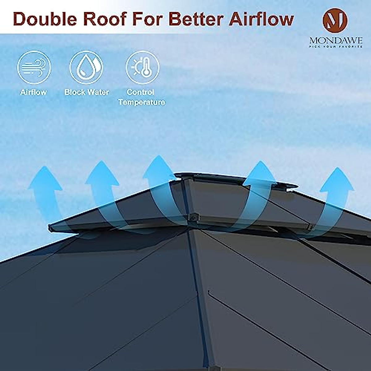 MONDAWE 10x12Ft Hardtop Gazebo Double Aluminum Composite Roof Patio Outdoor Canopy Grand Gazebo Permanent Pavilion Aluminum Frame with Netting Pergola for Patio Lawn Garden