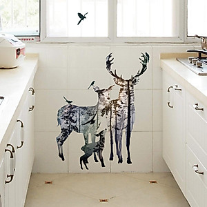 CHengQiSM Colorful Forest Deer and Bird Wall Decals Elk Wall Stickers Sika Deer for Bedroom Living Room Baby Room Stickers