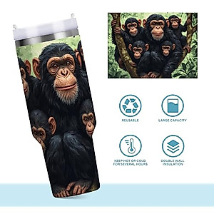 Nexawaveo Cold Cup Monkeys on Tree XL Insulated Tumbler with Handle Lid Straw 30-40 oz Reusable Cupholder Friendly Water Bottle
