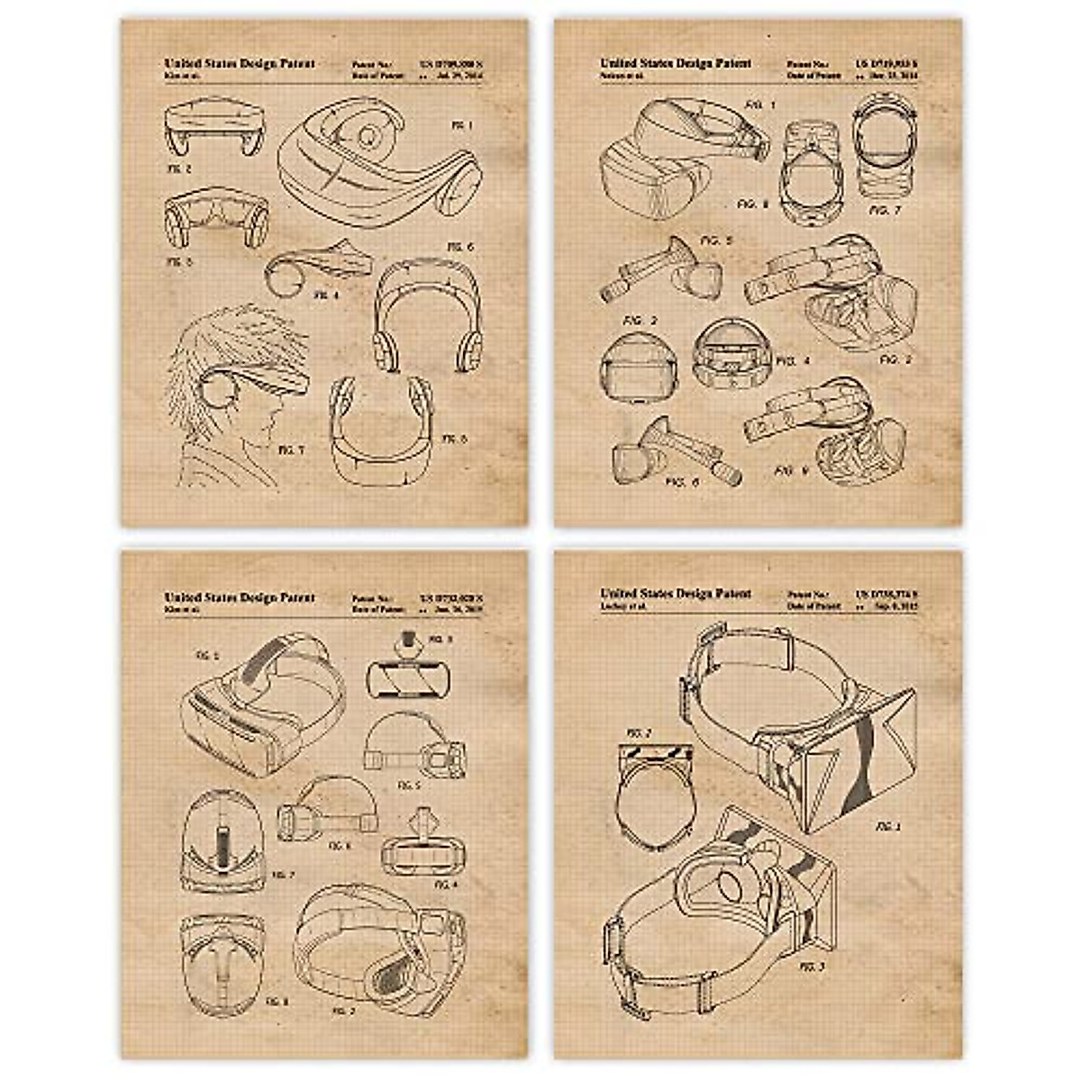 Classic VR Goggles Headset Patent Prints, 4 (8x10) Unframed Photos, Wall Art Decor Gifts Under 20 for Home Office Man Cave School Student Teacher Computer Science Programmer Gamer