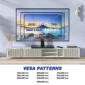 Rfiver Universal Swivel TV Stand Table Top TV Stand for 37-65,70,75 Inch LCD LED TV up to 110 lbs -Height Adjustable Center Pedestal Stand Replacement with Heavy Duty Tempered Glass Base