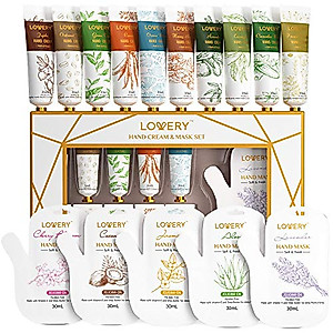 LOVERY Hand Cream and Hand Mask Gift Set - 10 Scented Moisturizing Hand Lotions & 5 Deep Conditioning Hand Masks Shea Butter, Vitamin E and Jojoba Oil - Gifts for Women, Men, Mom, and Birthday